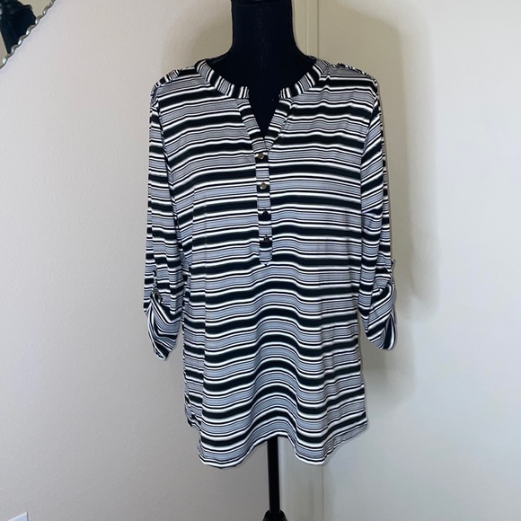 Cathy | Tops | Cathy Black And White Stripe 34 Length Sleeve Blouse ...